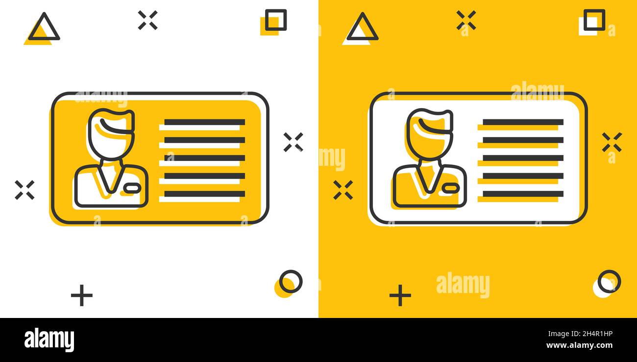 Id card icon in comic style. Identity tag cartoon vector illustration ...