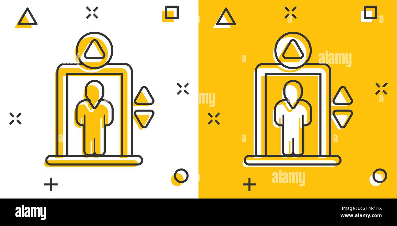 Elevator icon in comic style. Lift cartoon vector illustration on white ...