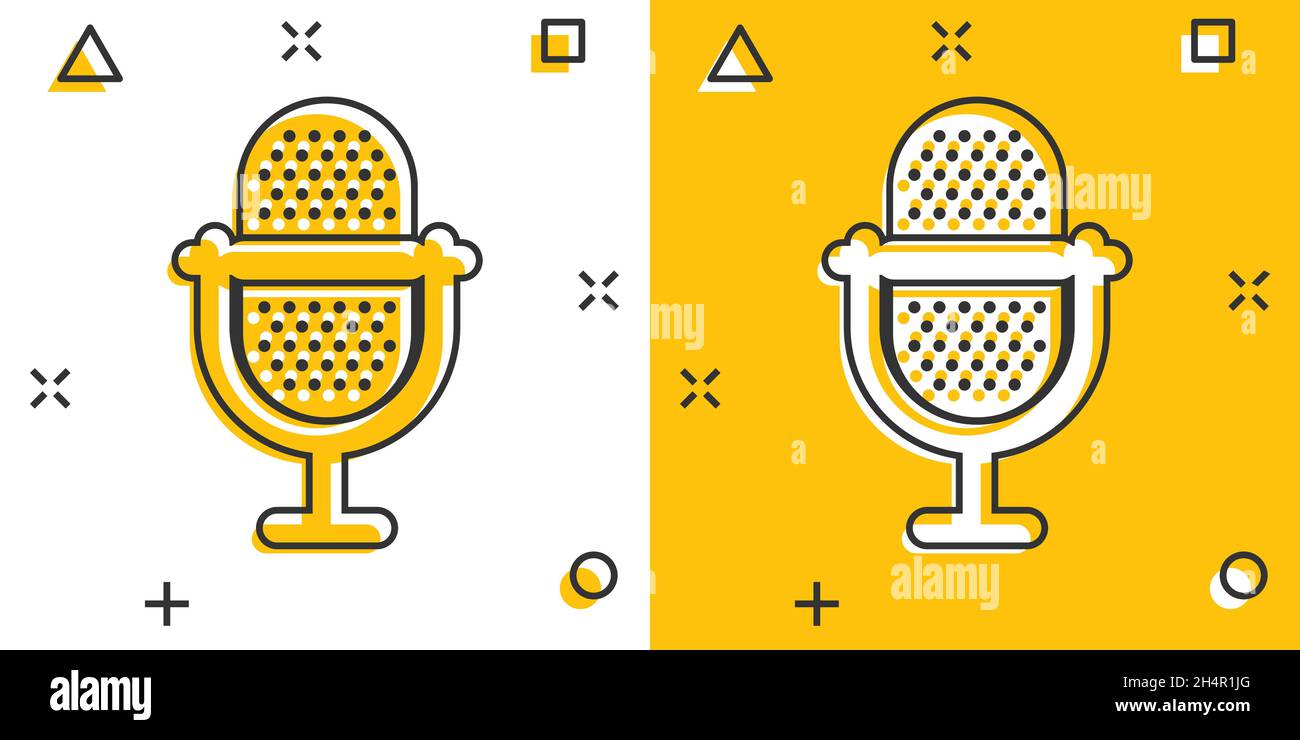 Microphone icon in comic style. Studio mike cartoon vector illustration ...