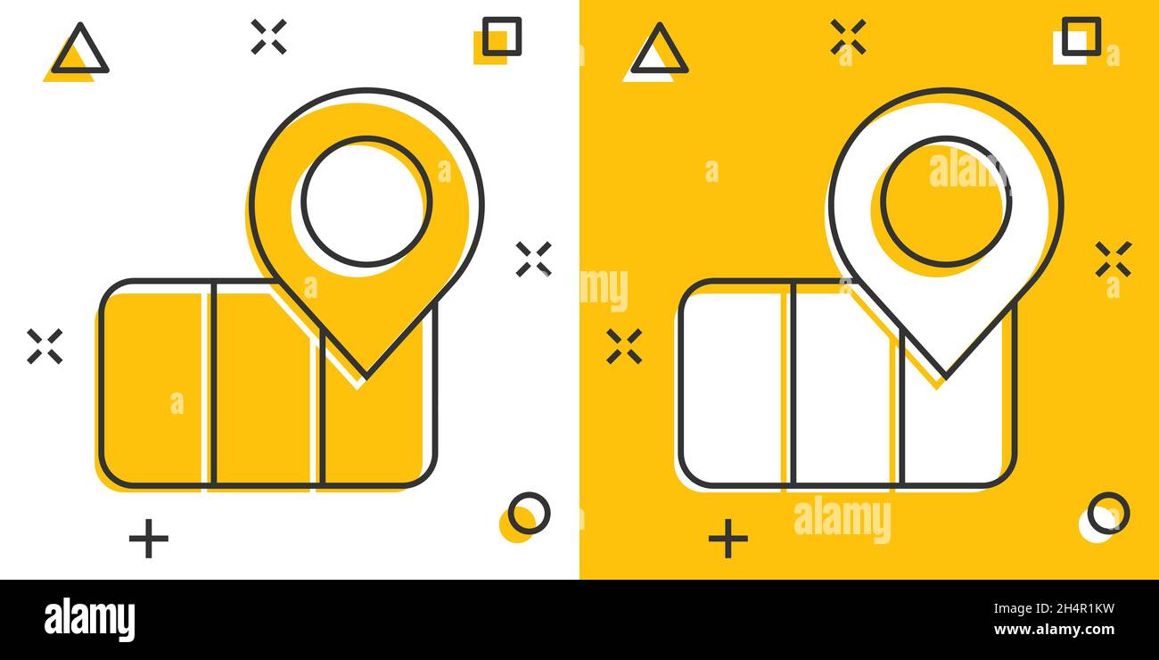 Map with magnifier icon in comic style. Gps navigation cartoon vector ...