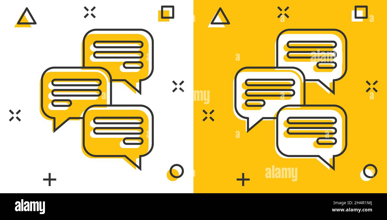 Speak chat sign icon in comic style. Speech bubbles cartoon vector ...