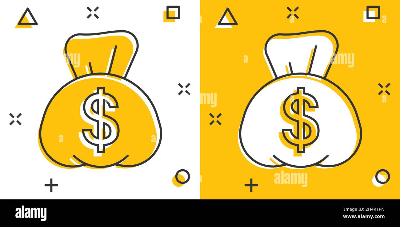 Money bag icon in comic style. Moneybag with dollar cartoon vector ...
