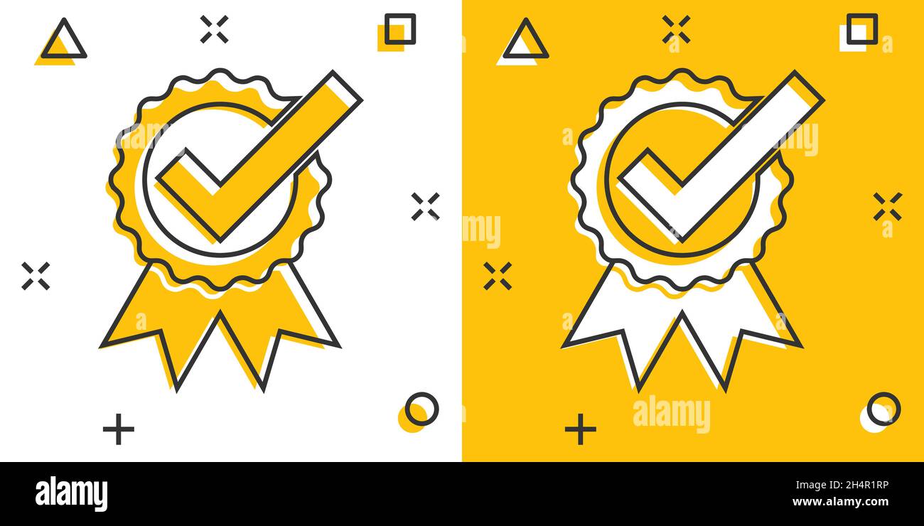 Check mark sign icon in comic style. Confirm button cartoon vector ...