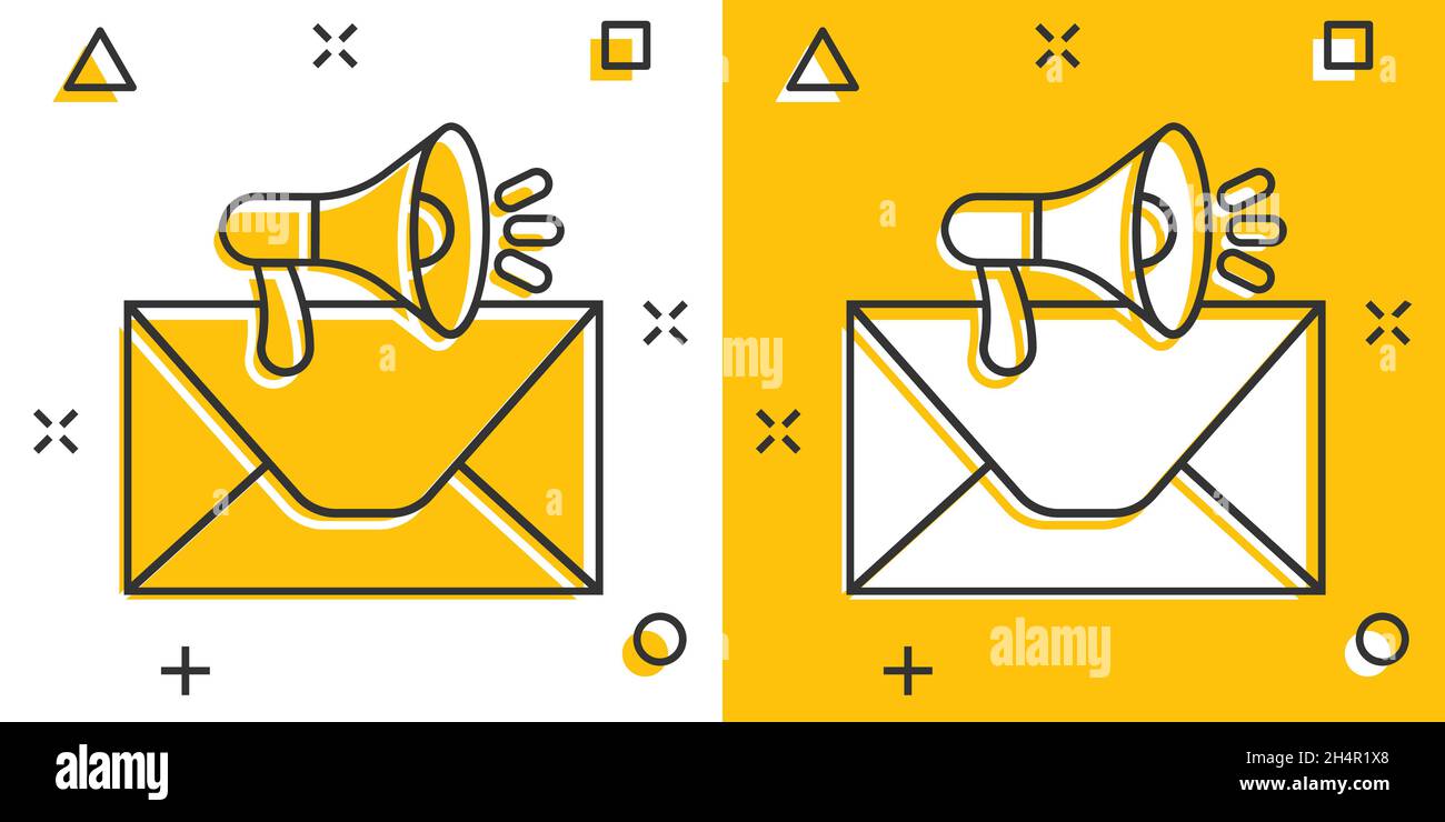 Envelope notification icon in comic style. Email with speaker cartoon ...