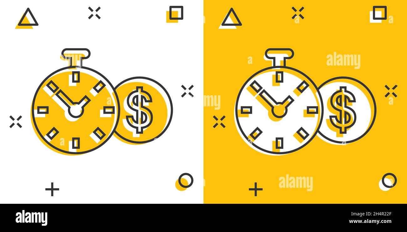 Time is money icon in comic style. Clock with dollar cartoon vector ...