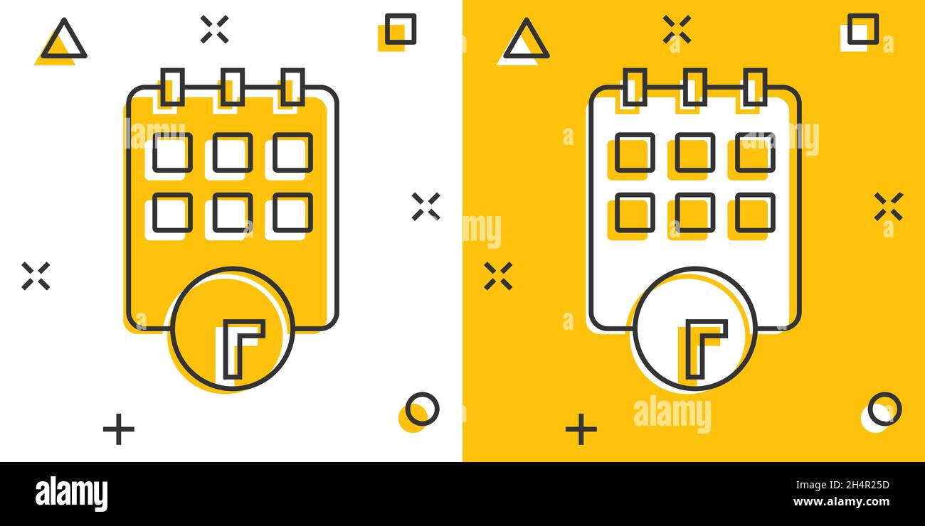 Calendar with clock icon in comic style. Agenda cartoon vector ...