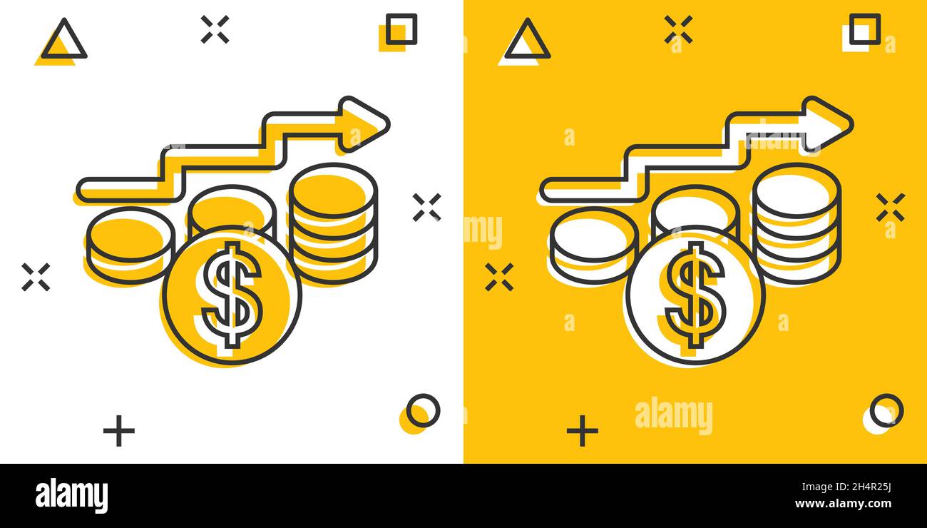 Income rate increase icon in comic style. Finance performance cartoon ...