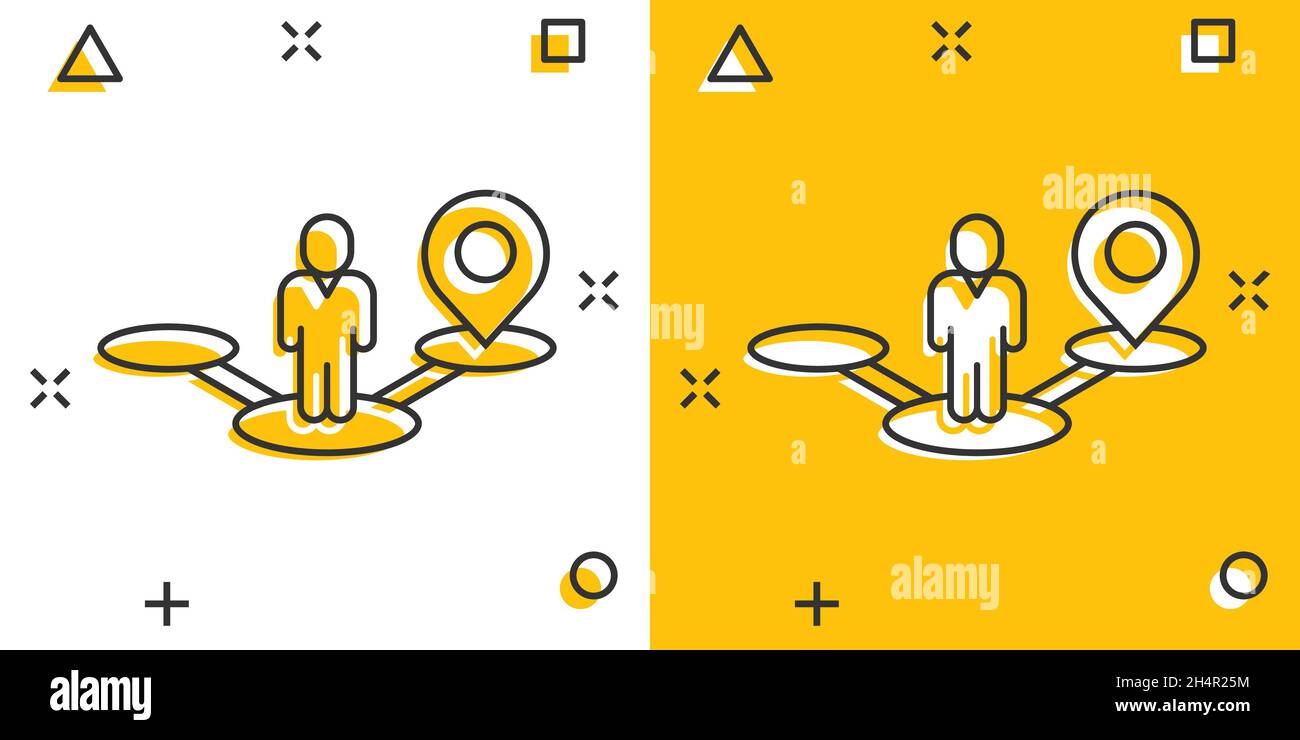 Map pin icon in comic style. Gps navigation cartoon vector illustration ...