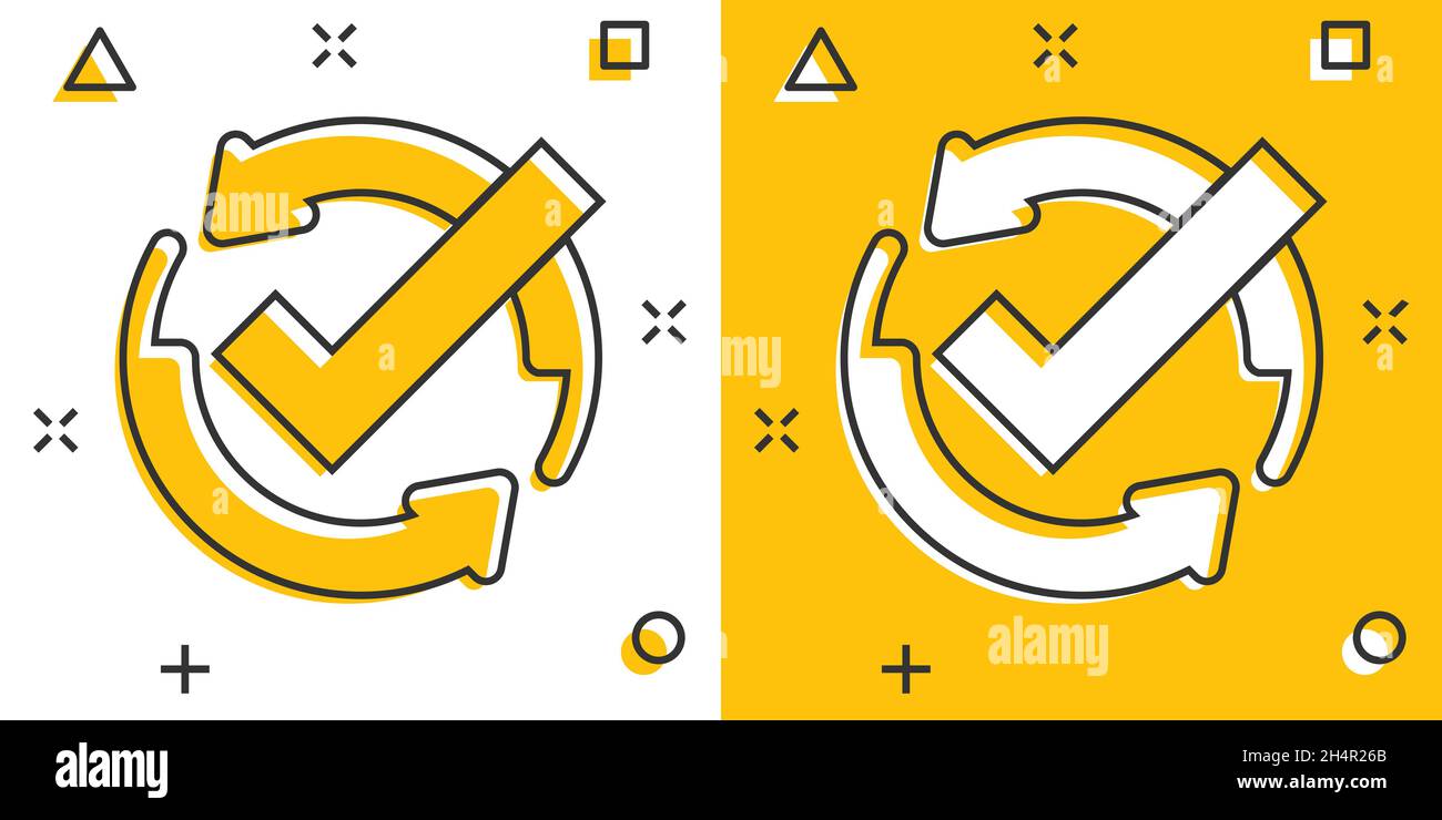 Check mark sign icon in comic style. Confirm button cartoon vector ...