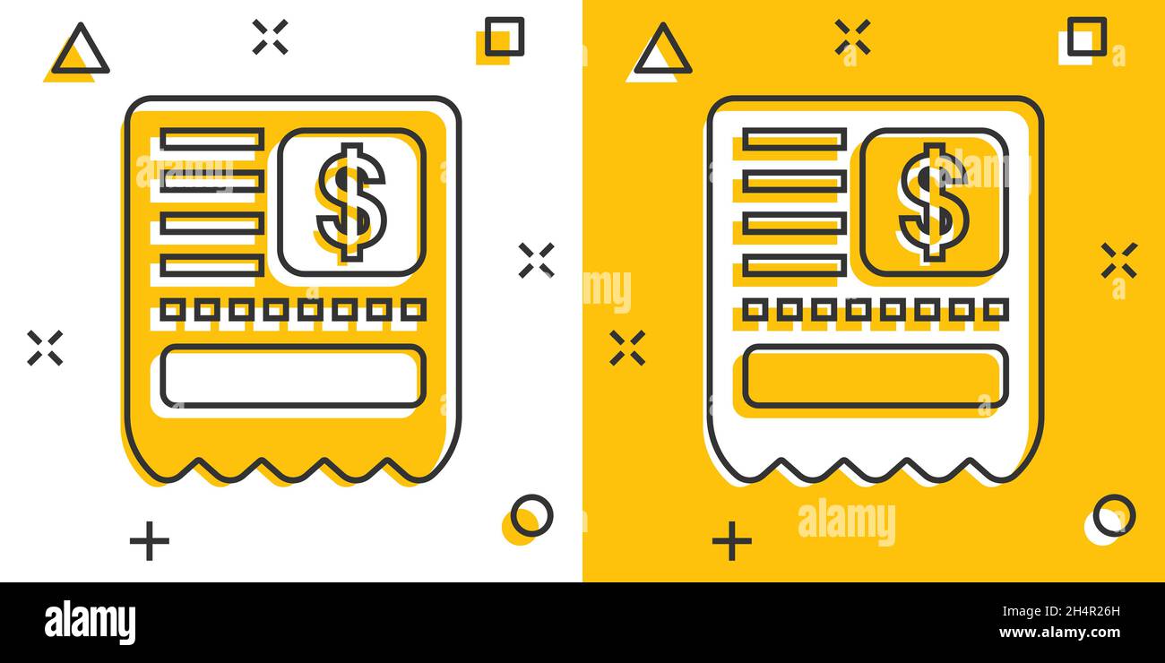 Money check icon in comic style. Checkbook cartoon vector illustration ...