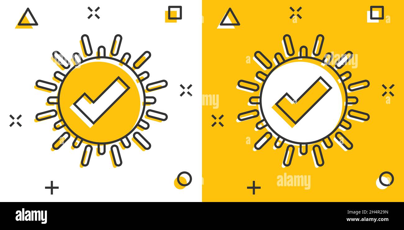 Check mark sign icon in comic style. Confirm button cartoon vector ...