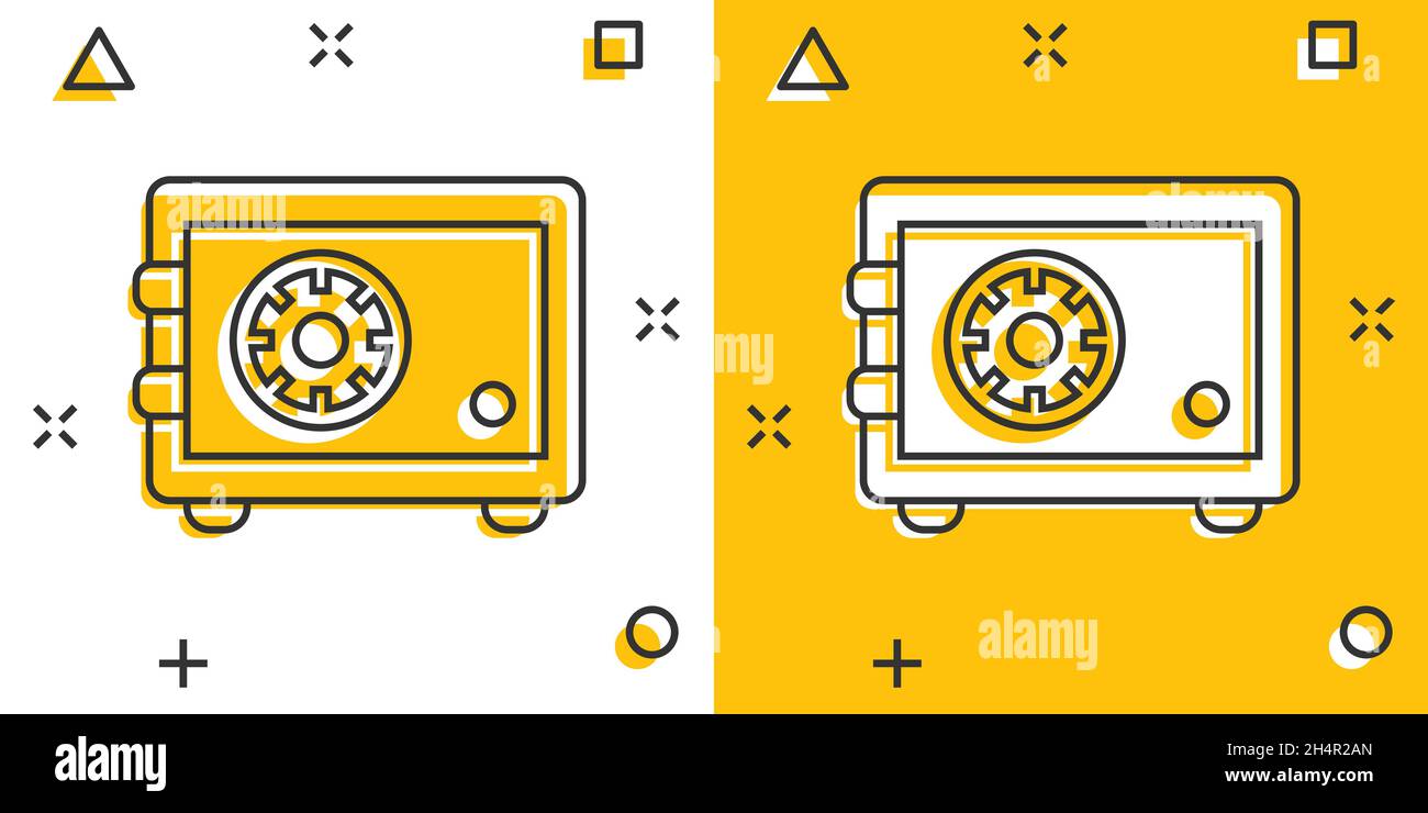 Safe money icon in comic style. Strongbox cartoon vector illustration ...