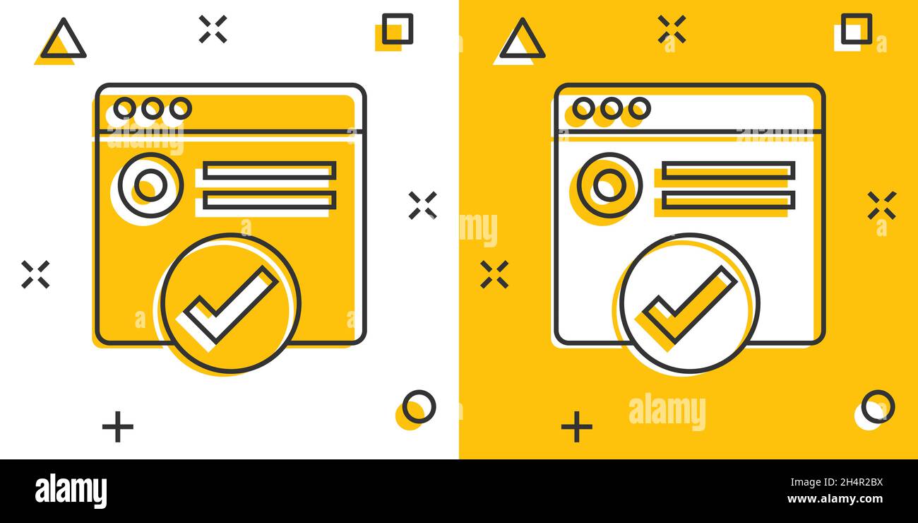 Approve certificate icon in comic style. Document check mark cartoon ...