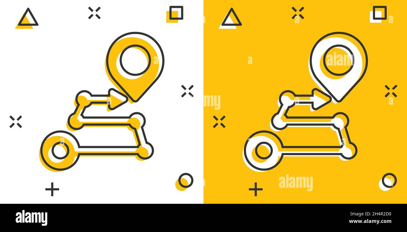 Map pin icon in comic style. GPS navigation cartoon vector illustration ...