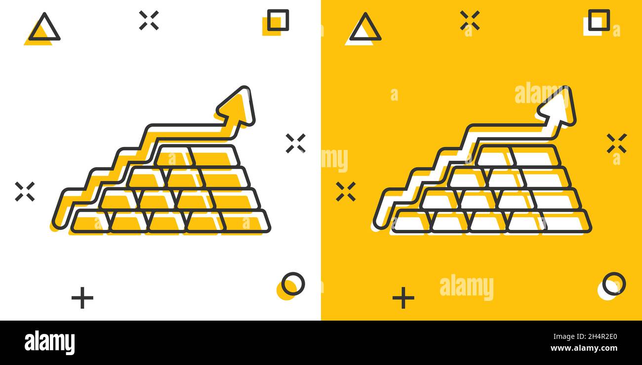 Gold stack price increase icon in comic style. Silver brick diagram ...