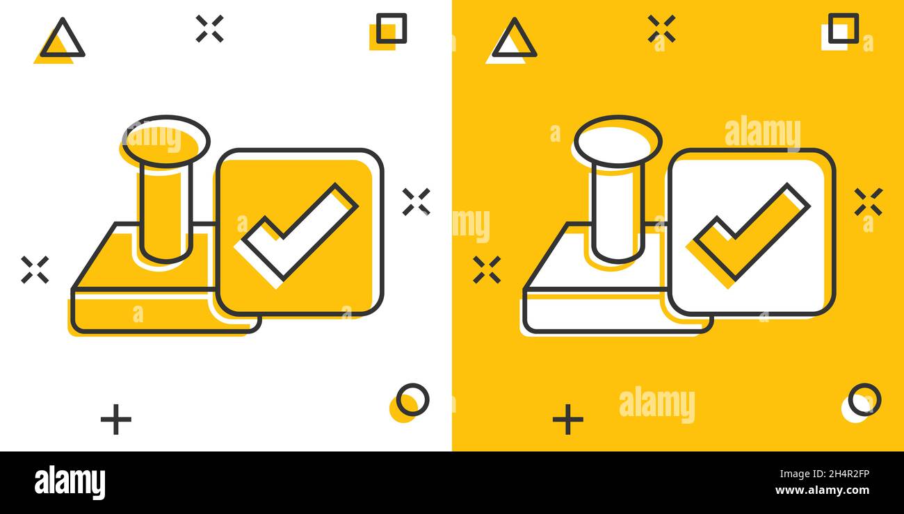 Approve stamp icon in comic style. Accept check mark cartoon vector ...