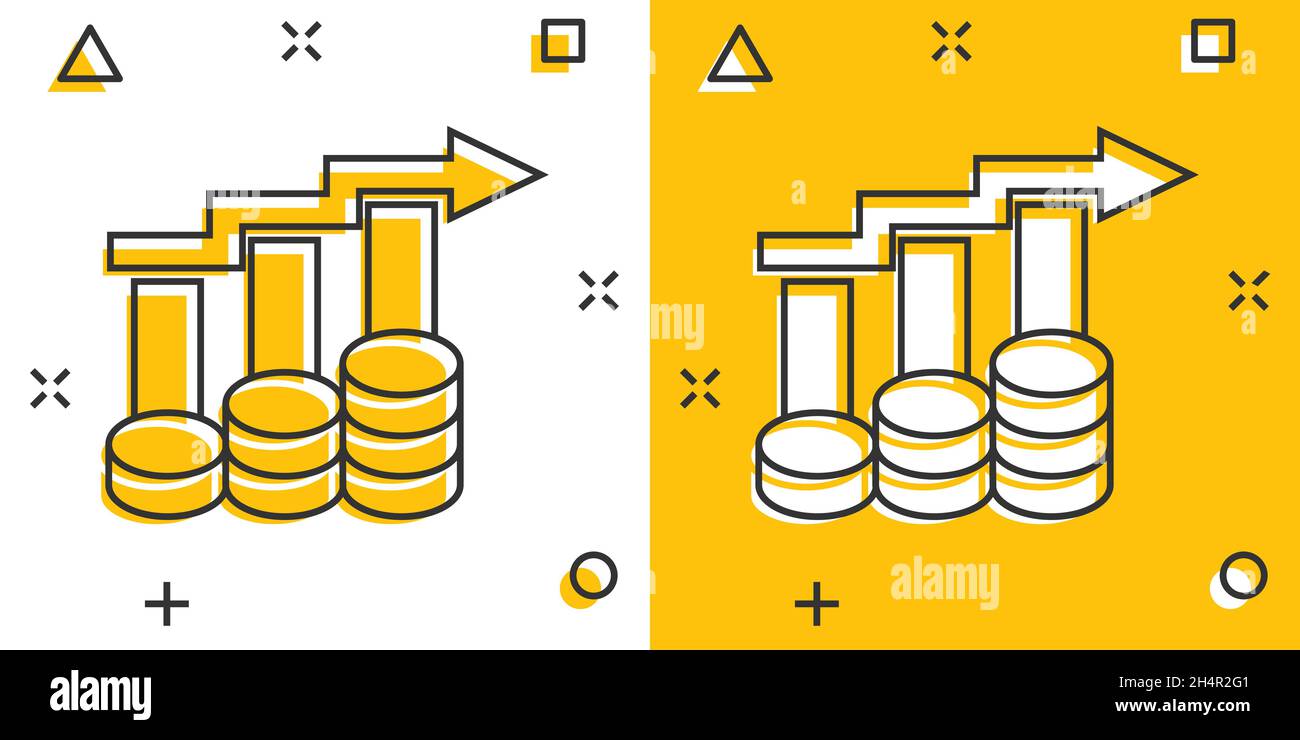 Income rate increase icon in comic style. Finance performance cartoon ...