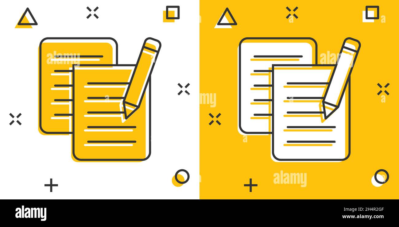 Document note with pen icon in comic style. Paper sheet pencil cartoon ...