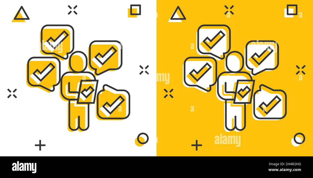 Organization management icon in comic style. People with check mark ...
