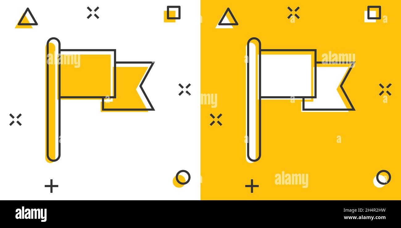 Flag icon in comic style. Pin cartoon vector illustration on white ...