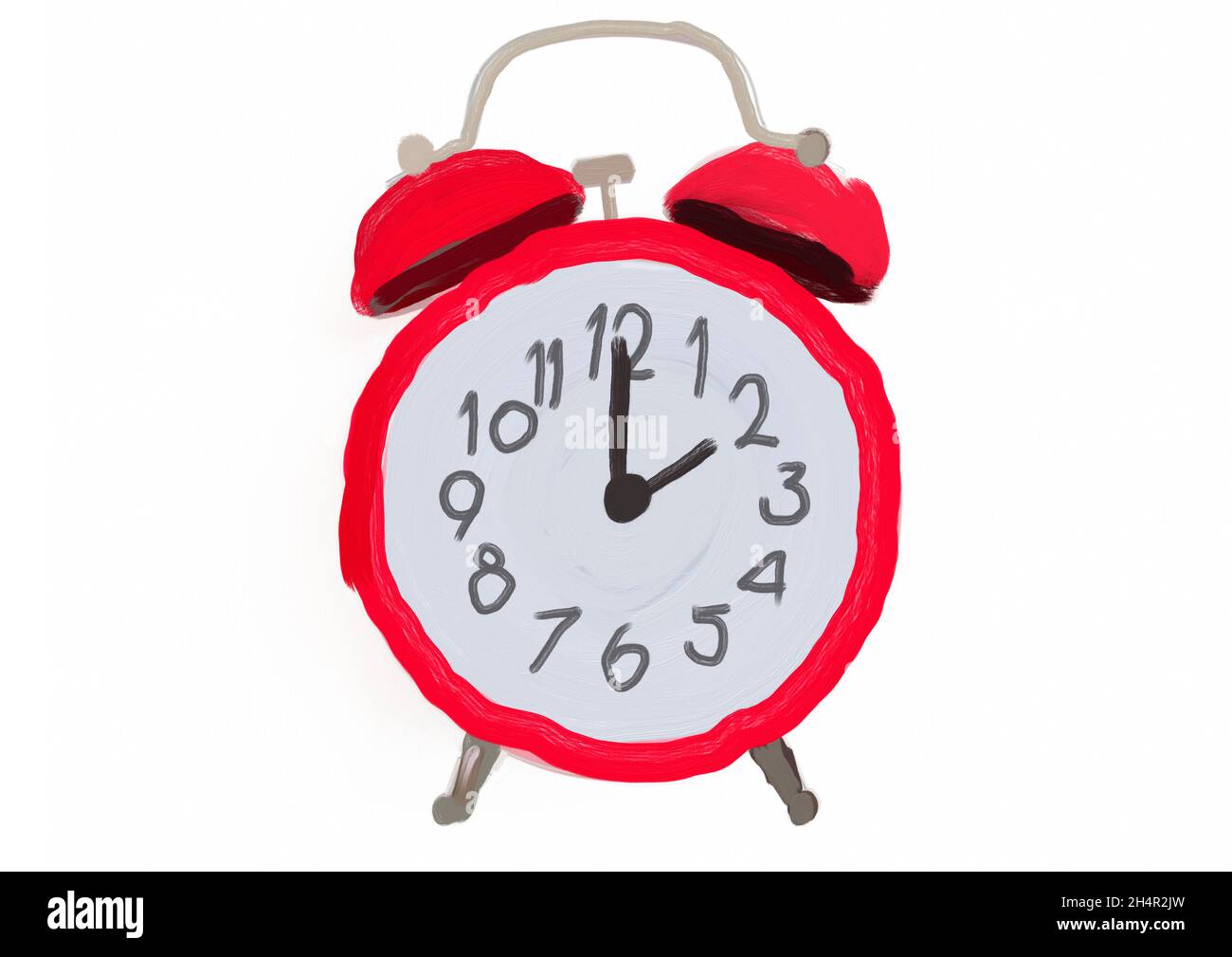 Red retro bell alarm clock. Digital oil painting Stock Photo - Alamy