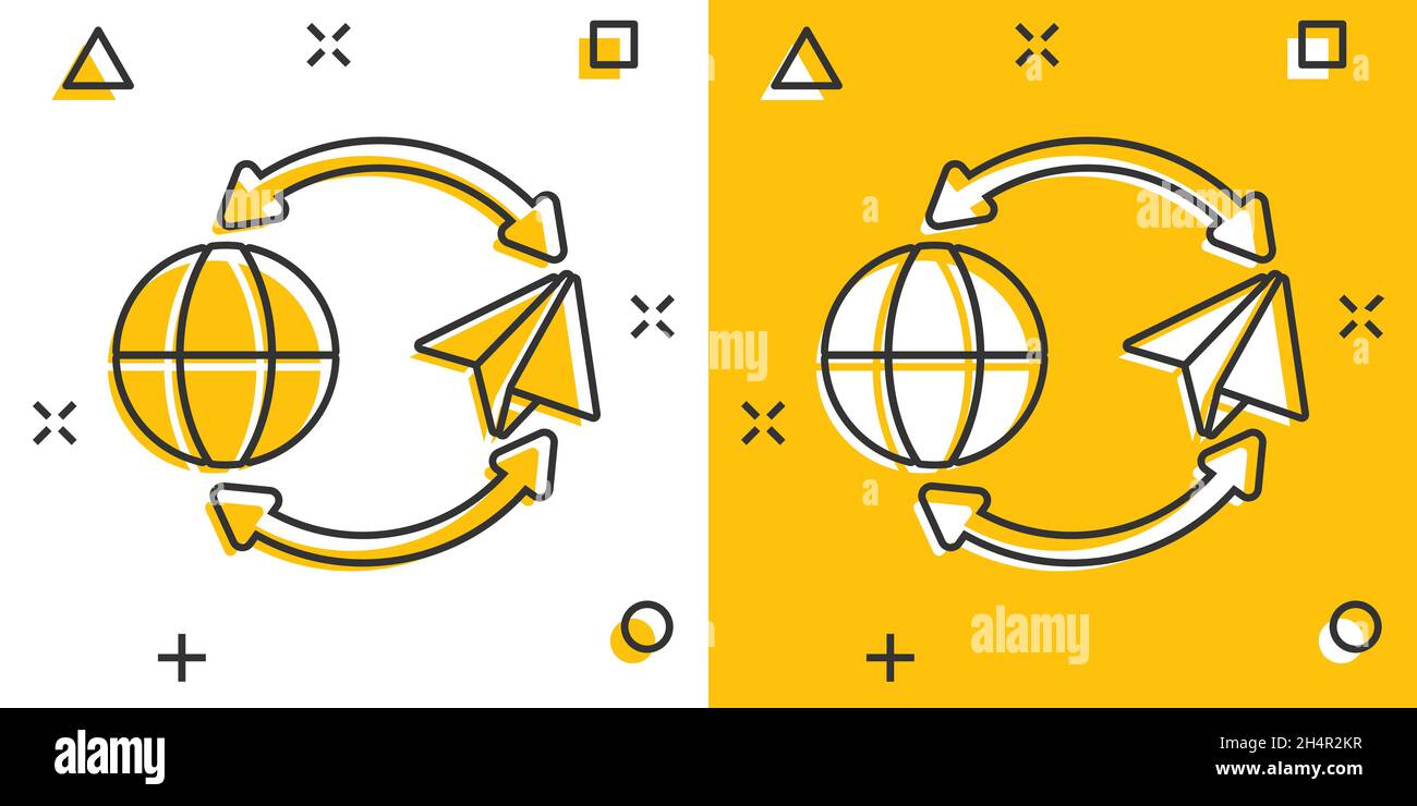 Global travel icon in comic style. Paper plane cartoon vector ...