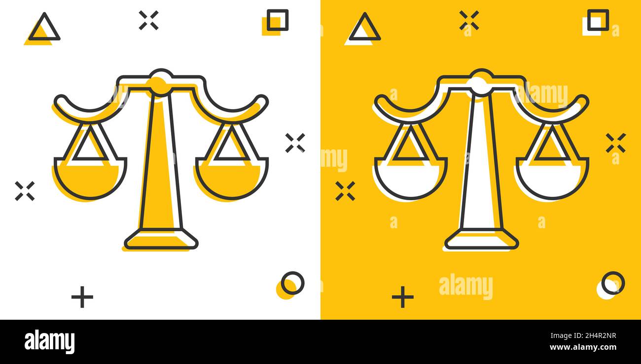 Scale balance icon in comic style. Justice cartoon vector illustration ...