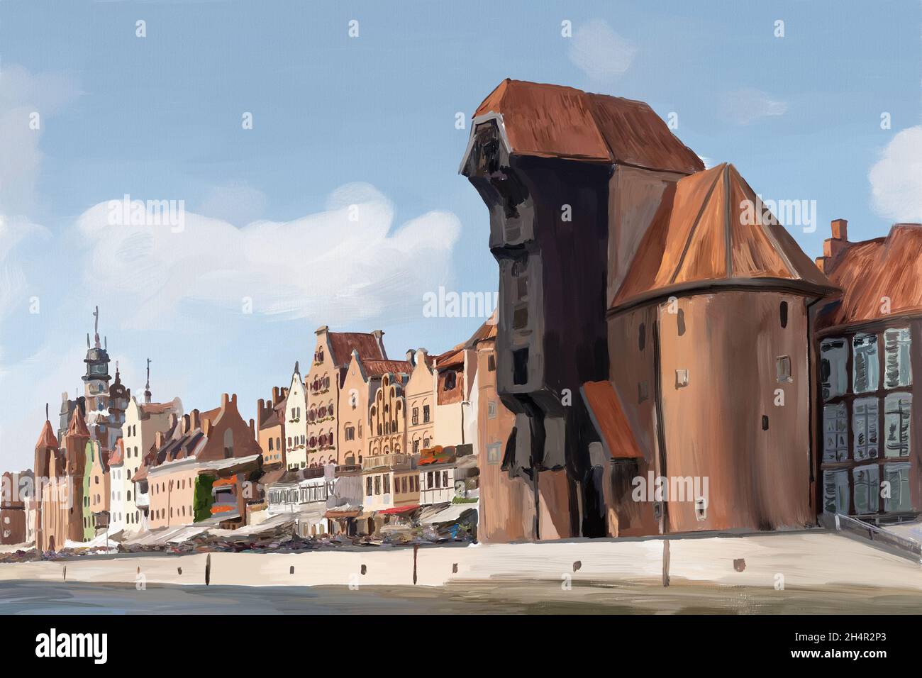 Digital oil painting of Gdansk city in Poland Stock Photo - Alamy