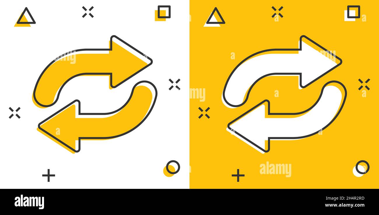 Arrow rotation icon in comic style. Sync action cartoon vector ...