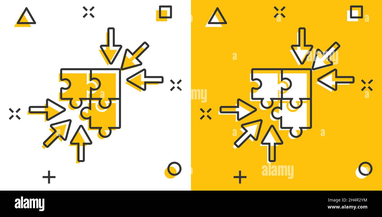 Puzzle jigsaw icon in comic style. Solution compatible cartoon vector ...