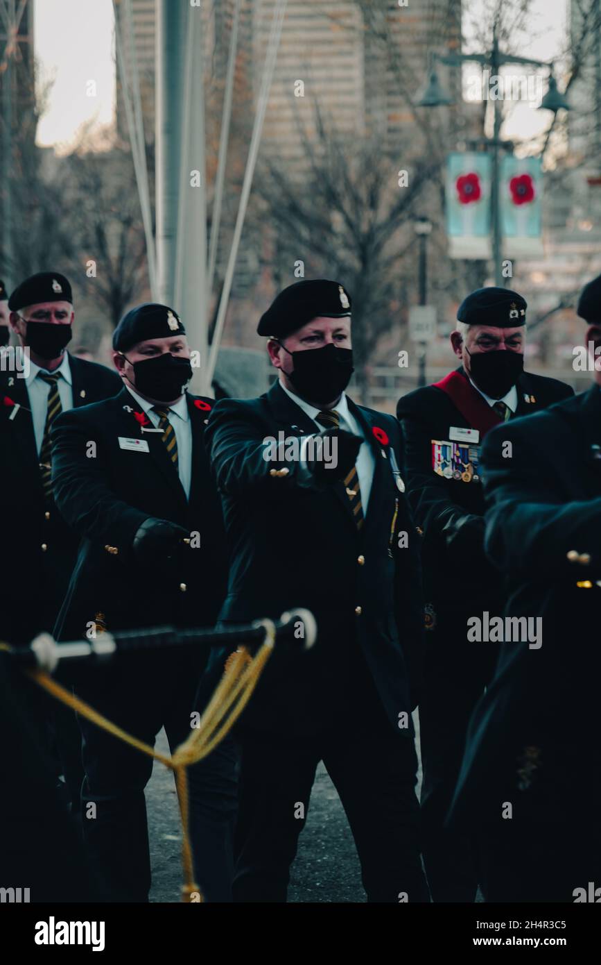 CALGARY, CANADA - Nov 02, 2021: Soldiers marching during Field of ...