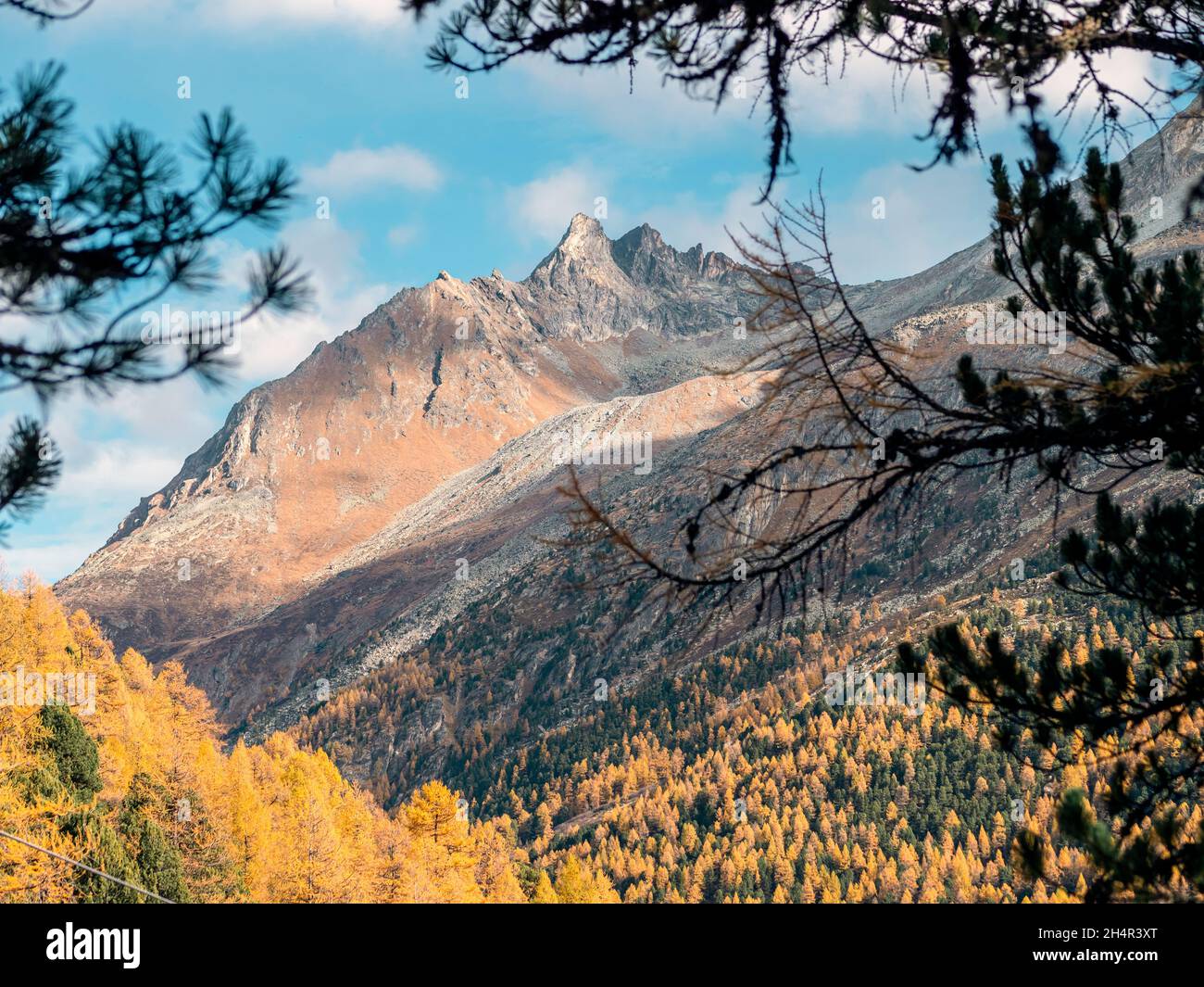 Amazing views over an high alpine valley and snow covered mountains ...
