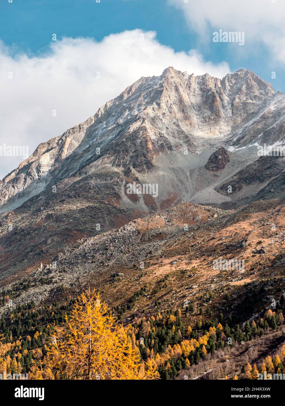 Amazing views over an high alpine valley and snow covered mountains ...