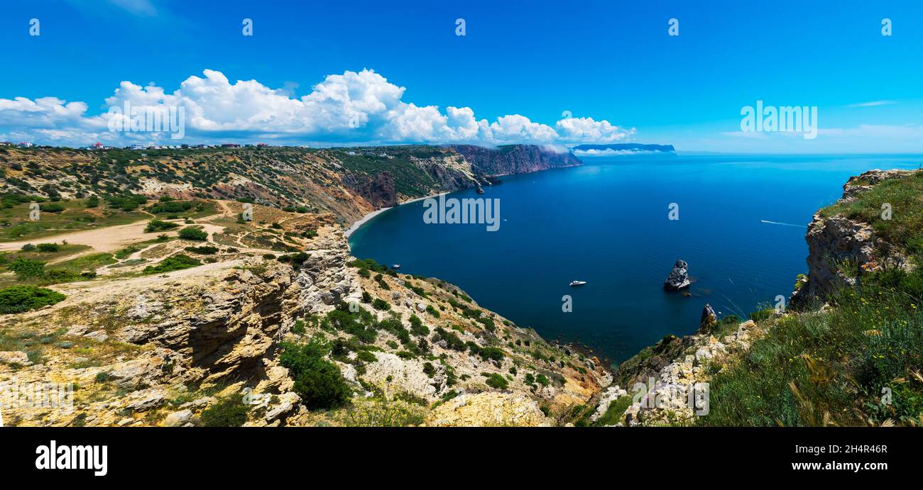 Fiolent cape, sea near Sevastopol. Sunny view of the Black Sea Stock ...