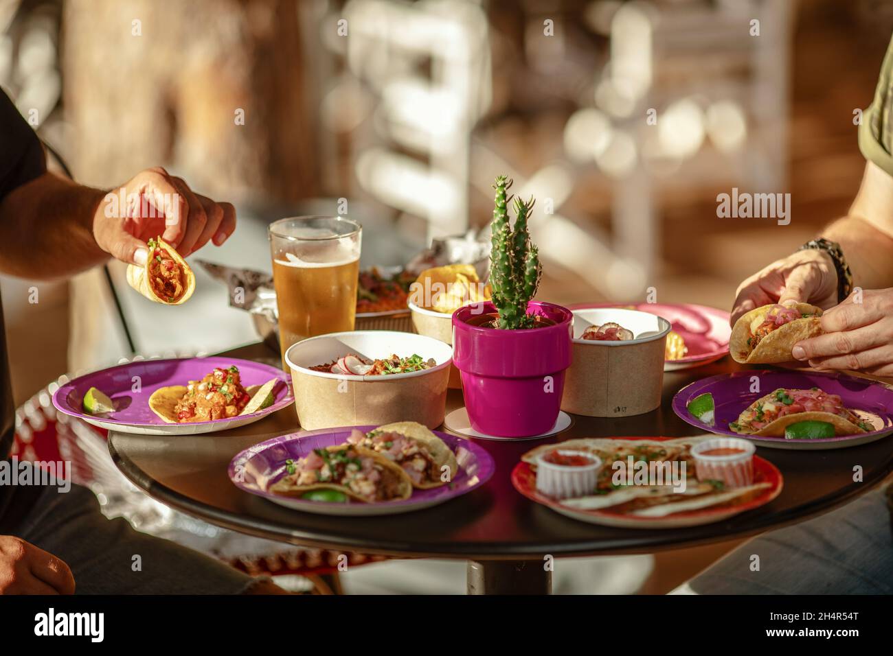 Served traditional Mexican table. Outdoors Food Concept ...