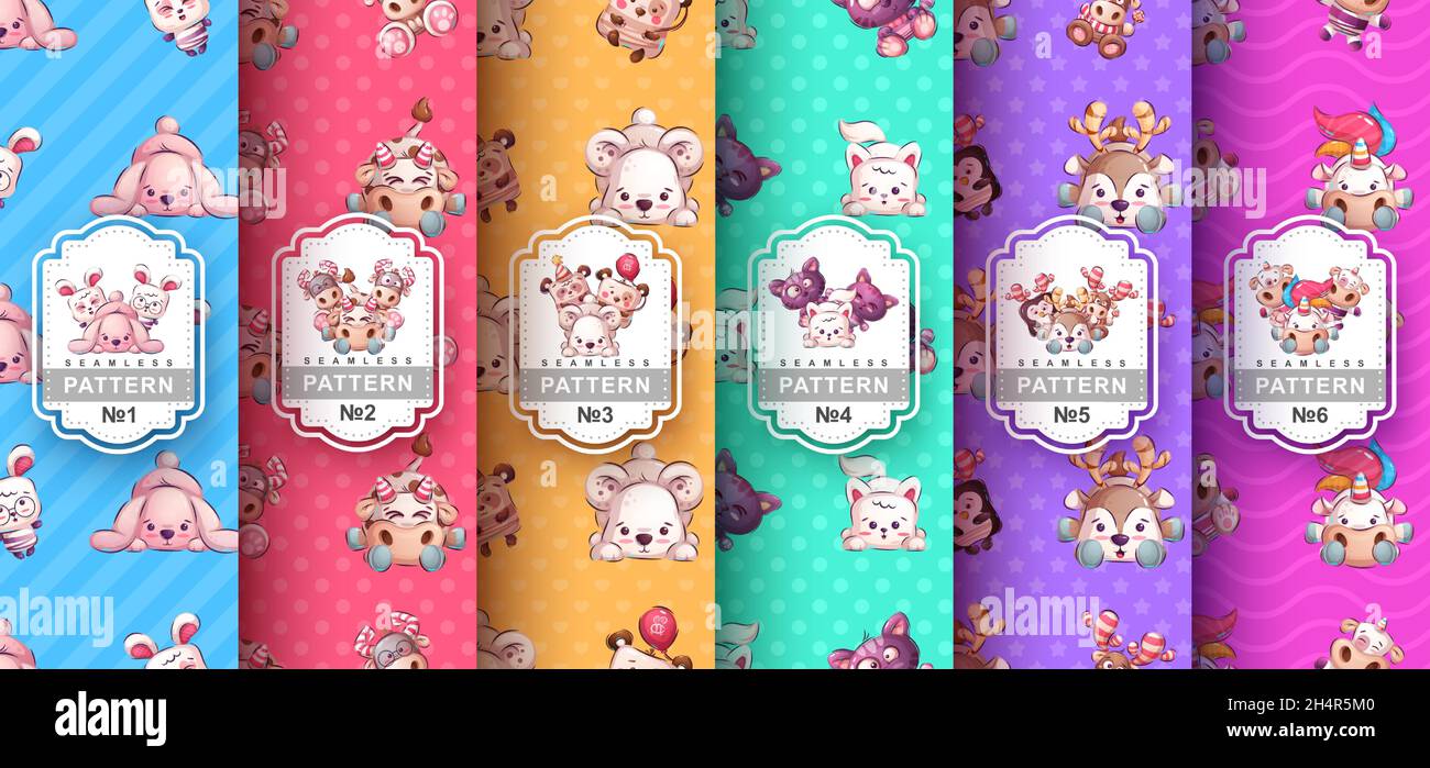 Cartoon character teddy animal and seamless pattern Stock Vector Image ...