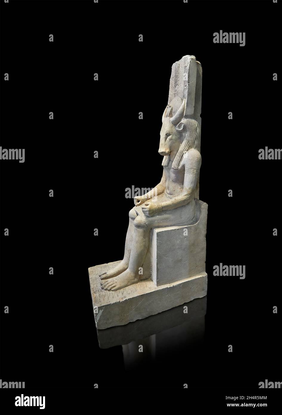 Egyptian statue sculpture of god Montou with a bulls head, 332-30 BC ...