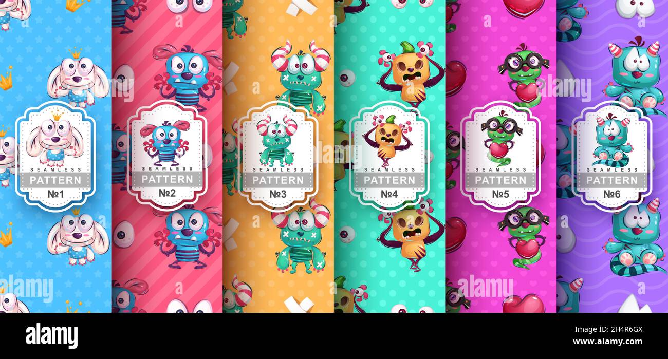 Cartoon character monster and seamless pattern Stock Vector Image & Art ...