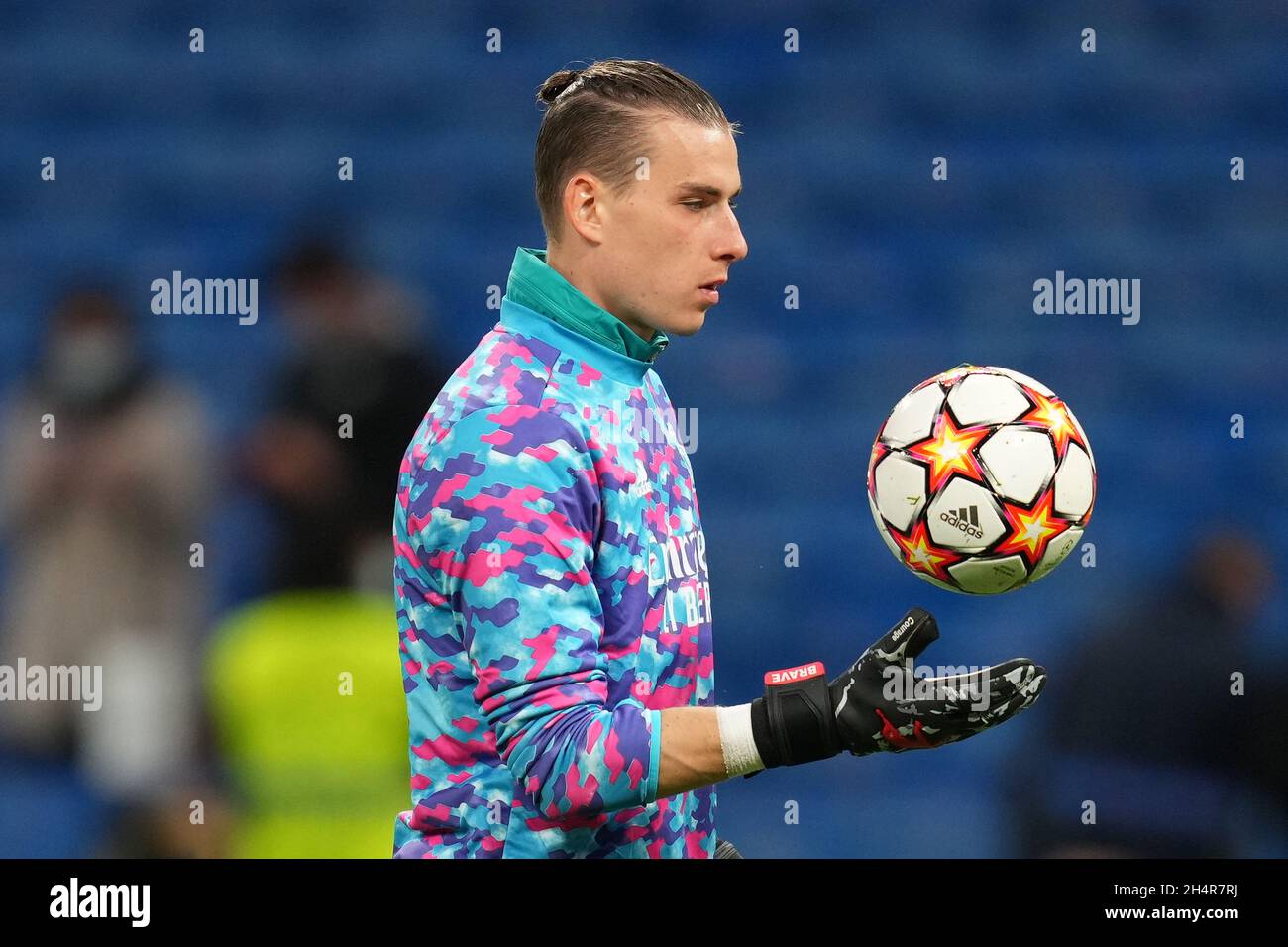 Andriy Lunin of Real Madrid warm-up during the UEFA Champions League ...