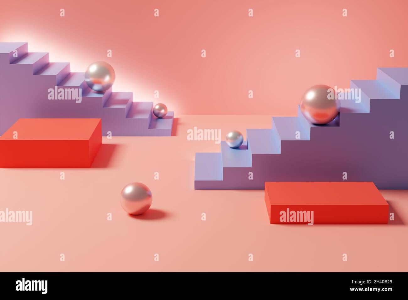 3D illustration of stairs and silver spheres Stock Photo - Alamy
