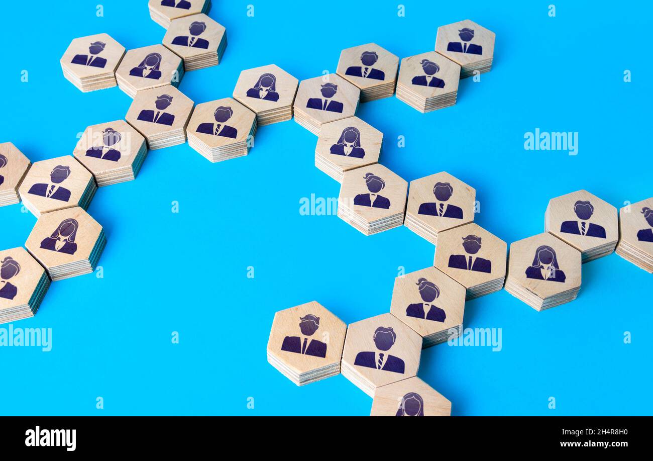 Chains of connected people. Cooperation in solving tasks. Assistance ...