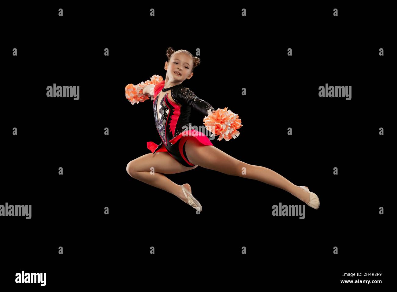 Full-length portrait of beautiful girl, cheerleader training, making ...