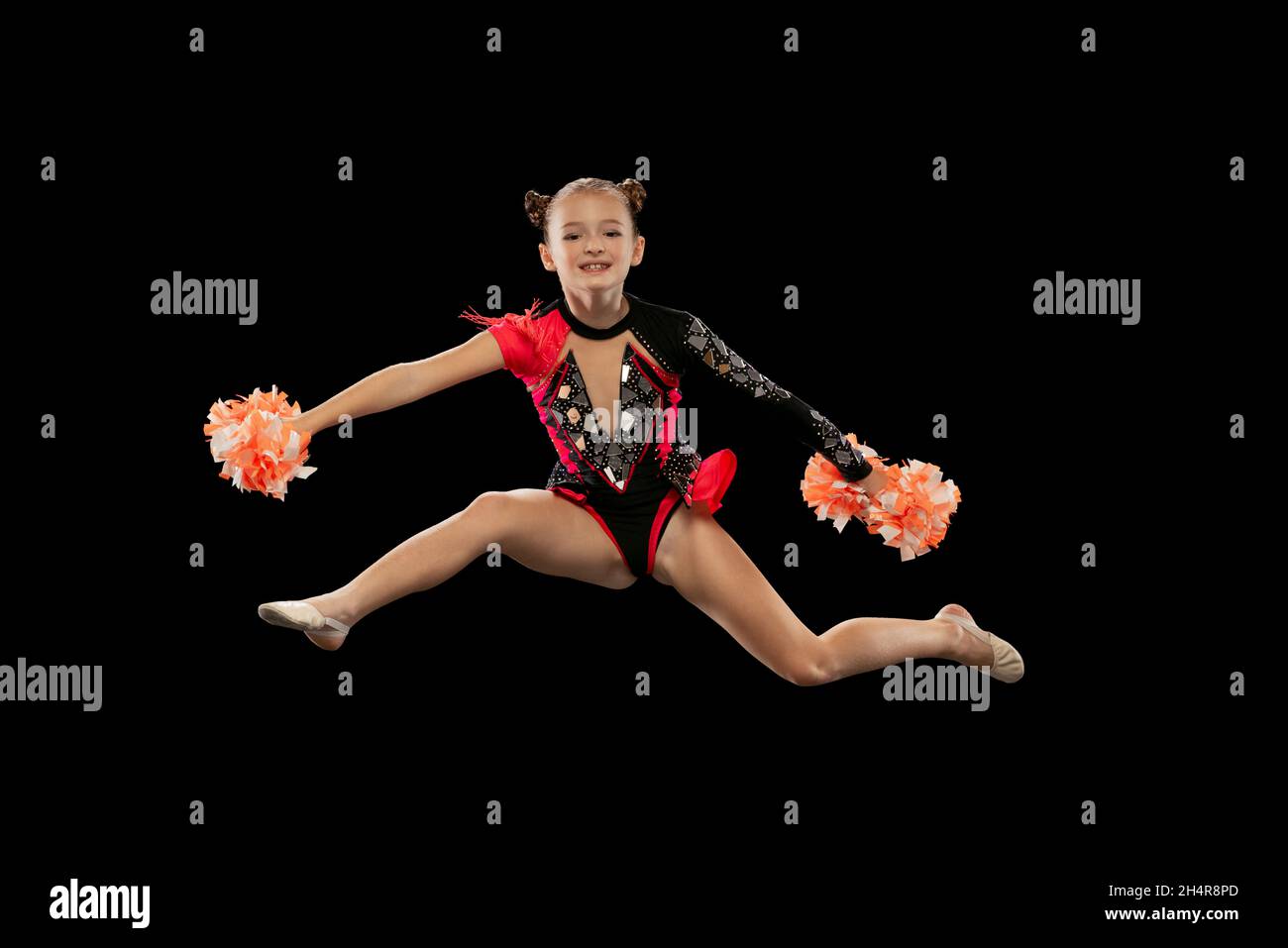 Full-length portrait of beautiful girl, cheerleader training, making ...