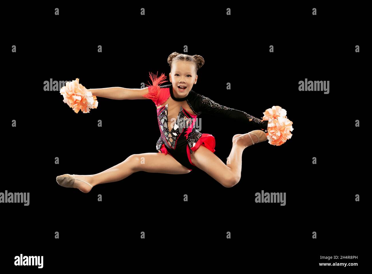 Full-length portrait of beautiful girl, cheerleader training, making ...