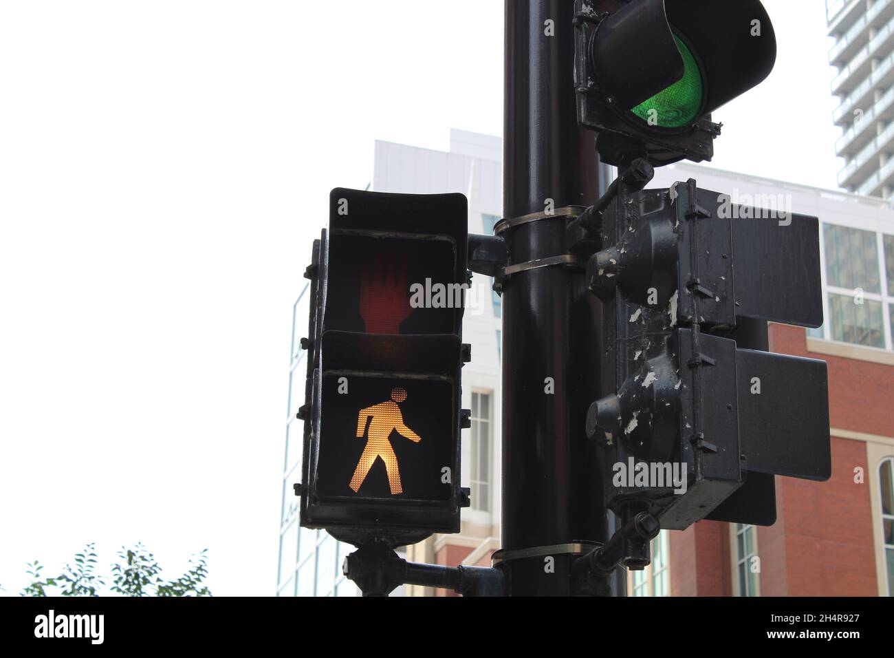 Green Crossing Light with Boxed Housing in Chicago Stock Photo - Alamy