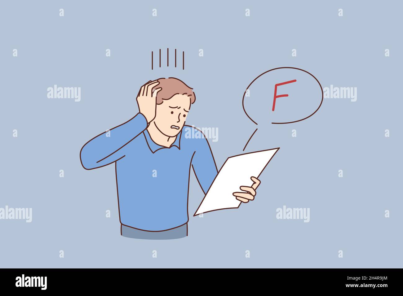 Having bad mark in education concept. Young stressed student standing ...