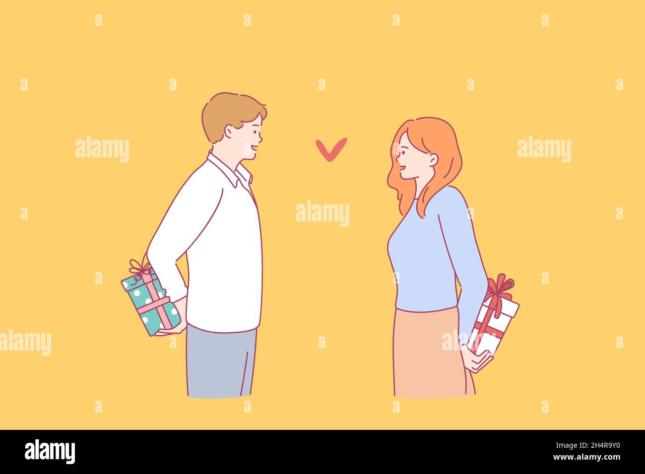 Valentines day celebrating and surprise concept. Young smiling couple ...