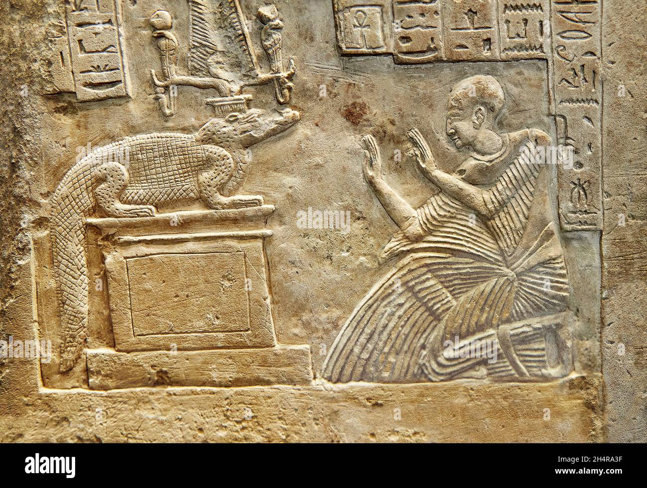 Ancient Egyptian stele of Aamerout, scibe of Ramesses son, worshiping ...