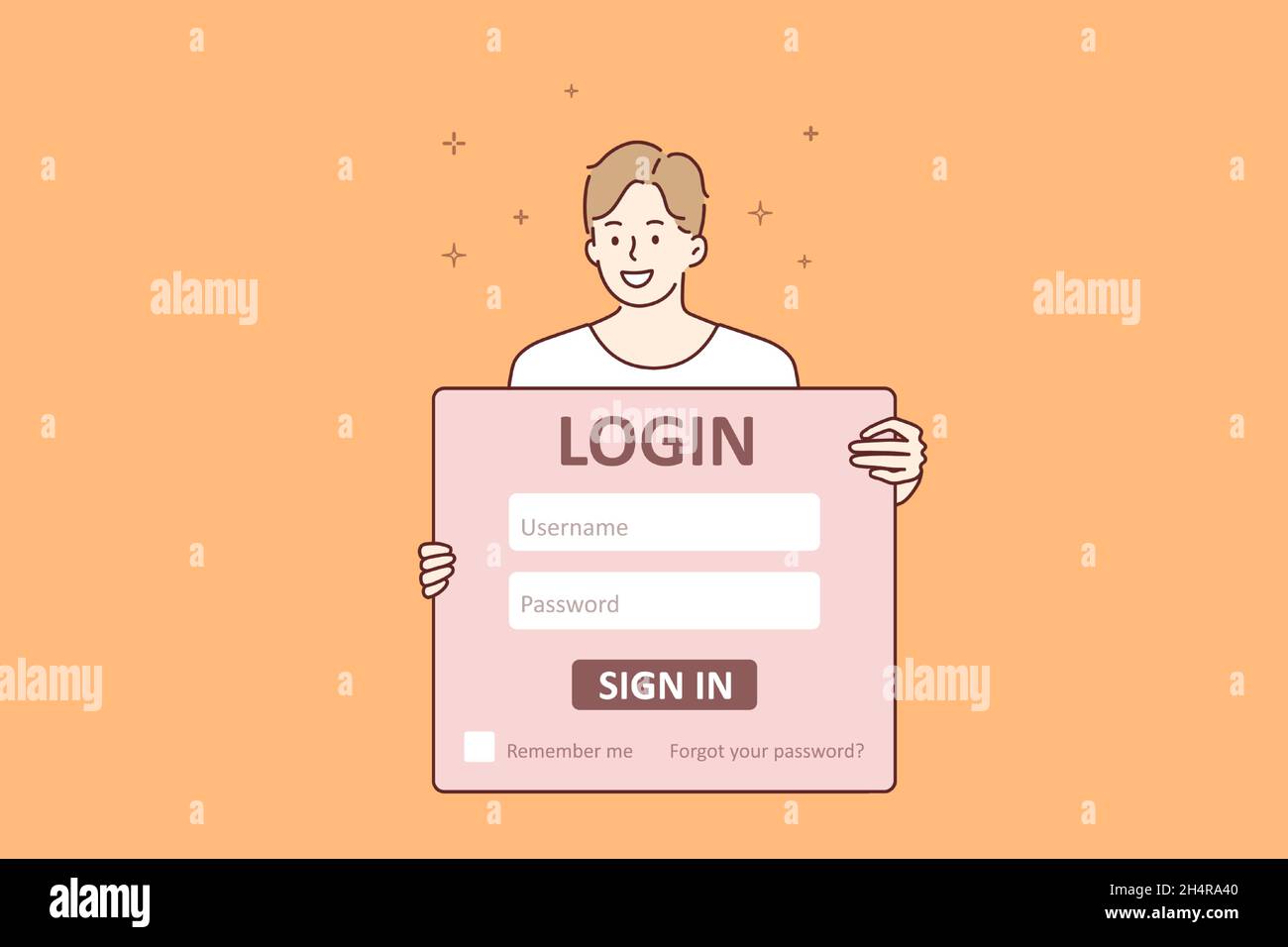 Signing in personal page concept. Young smiling boy cartoon character ...