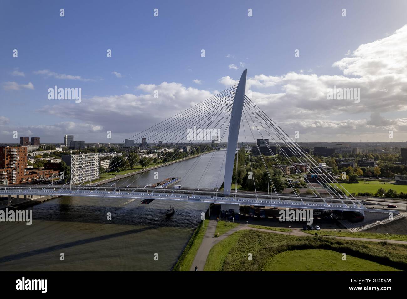 Aerial of infrastructure and urban transportation in The Netherlands ...